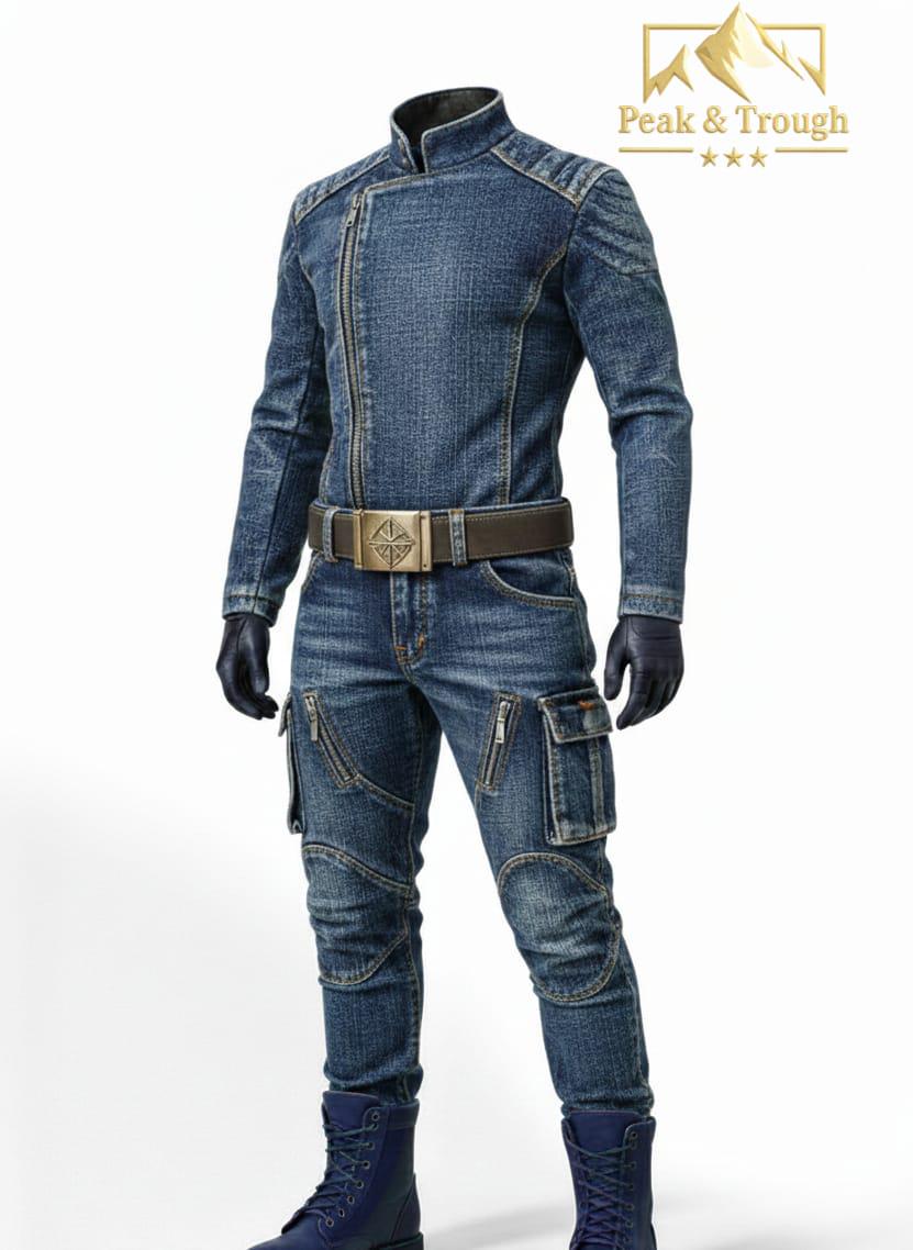 Custom Blue Denim Tactical Combat Suit – Handmade Stealth Streetwear ...