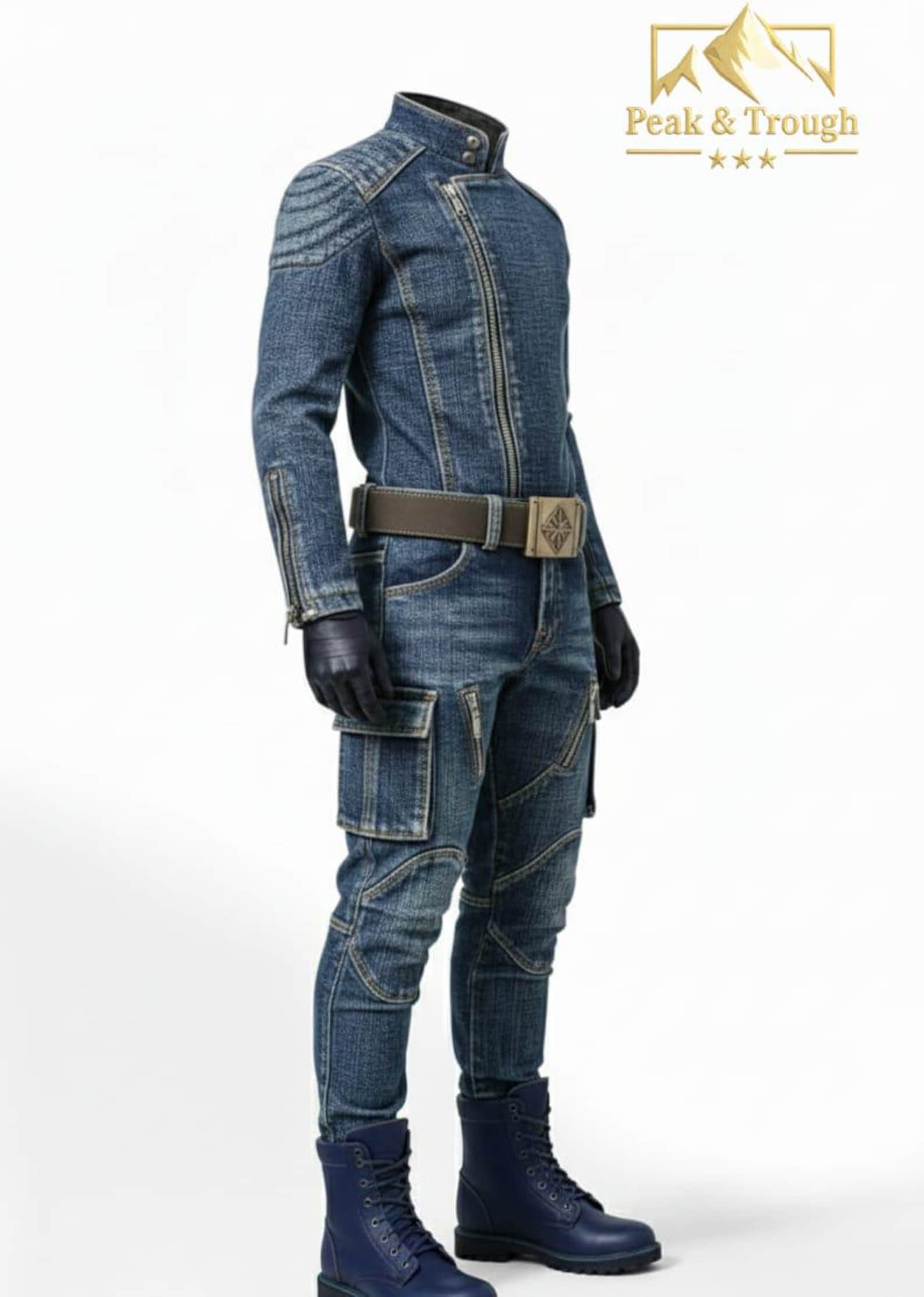 Custom Blue Denim Tactical Combat Suit – Handmade Stealth Streetwear ...