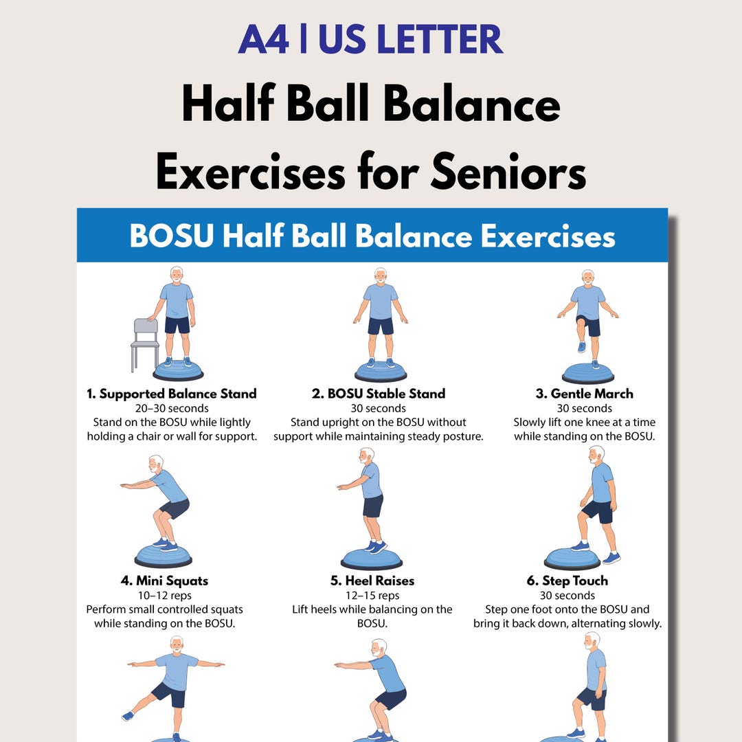 BOSU Balance Exercises for Seniors Printable, Half Ball Stability ...