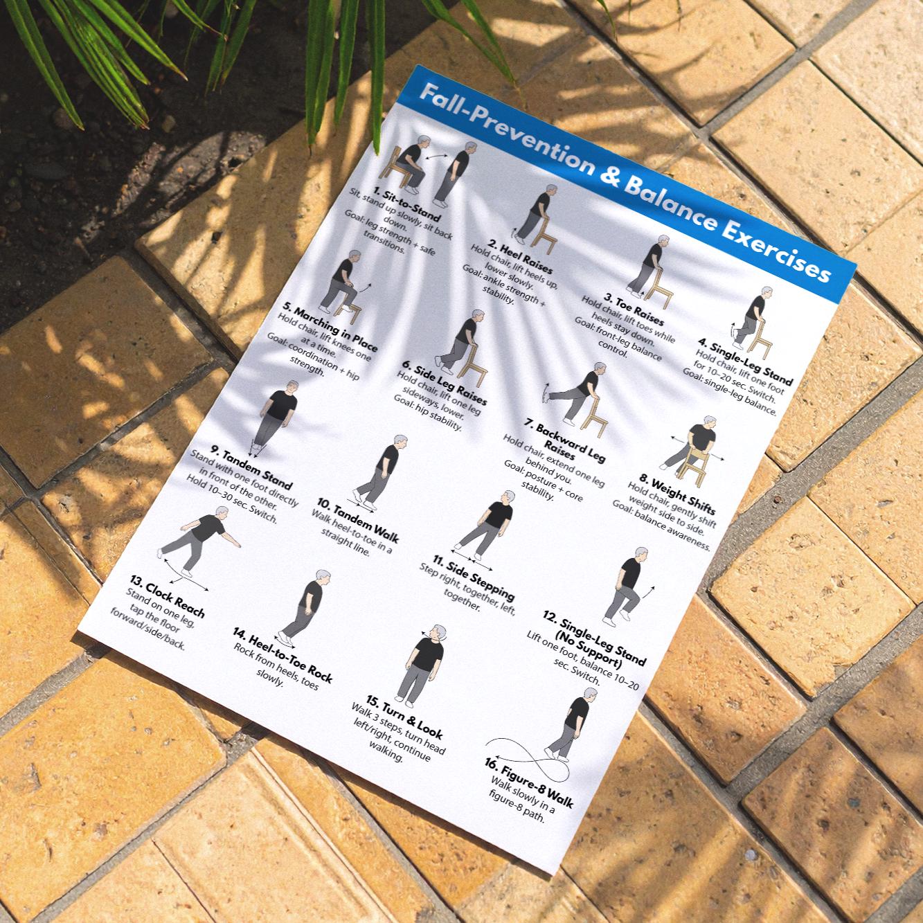 Fall Prevention Balance Exercises for Seniors, Printable Chair Workouts ...