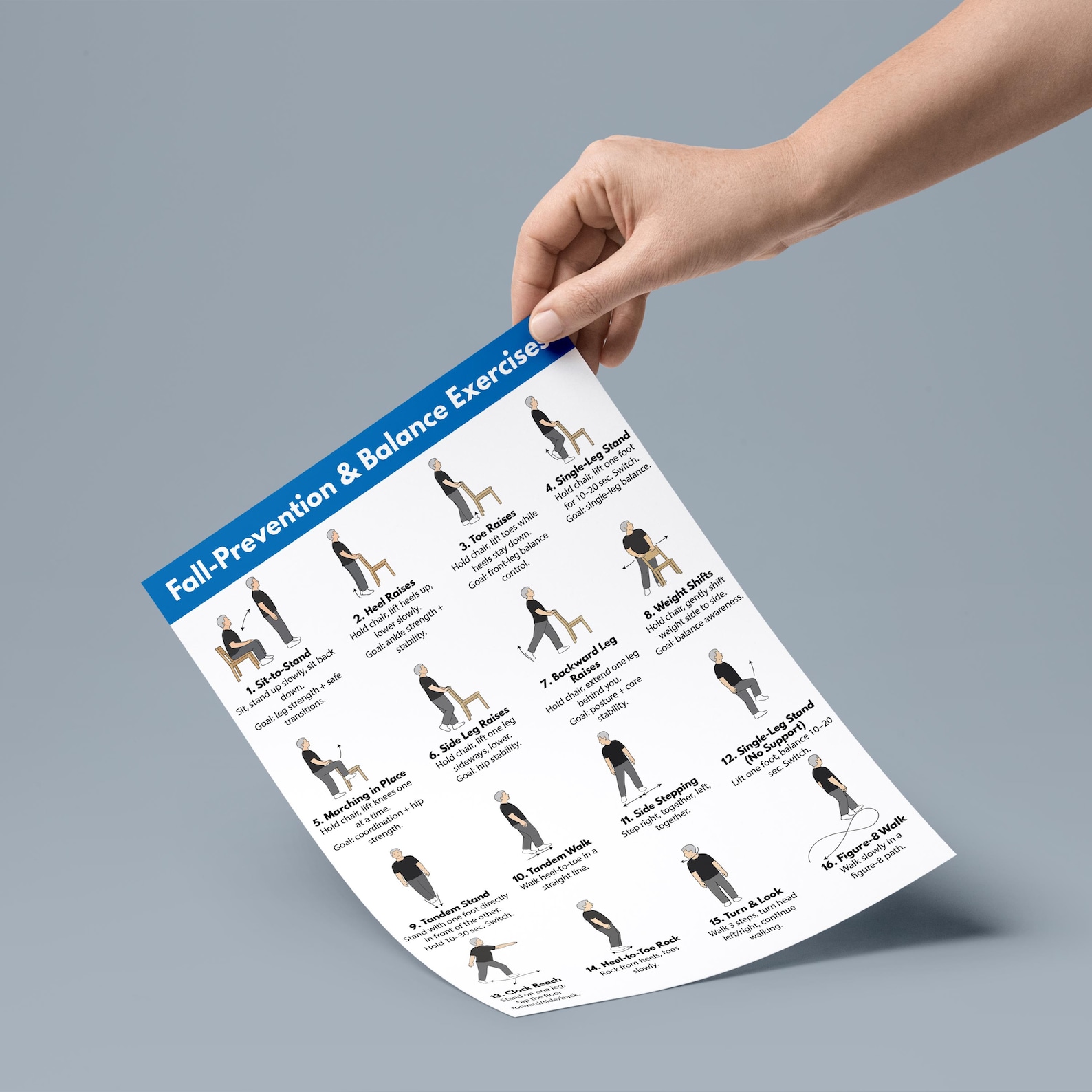 Fall Prevention Balance Exercises for Seniors, Printable Chair Workouts ...