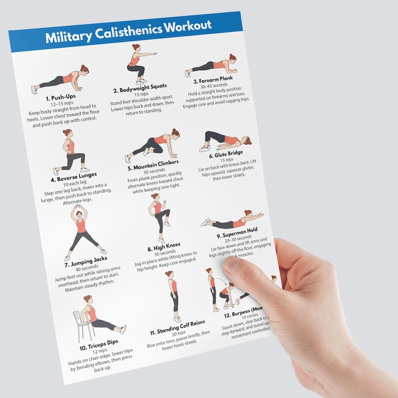 Military Calisthenics for Women, Full Body Bodyweight Training Chart ...
