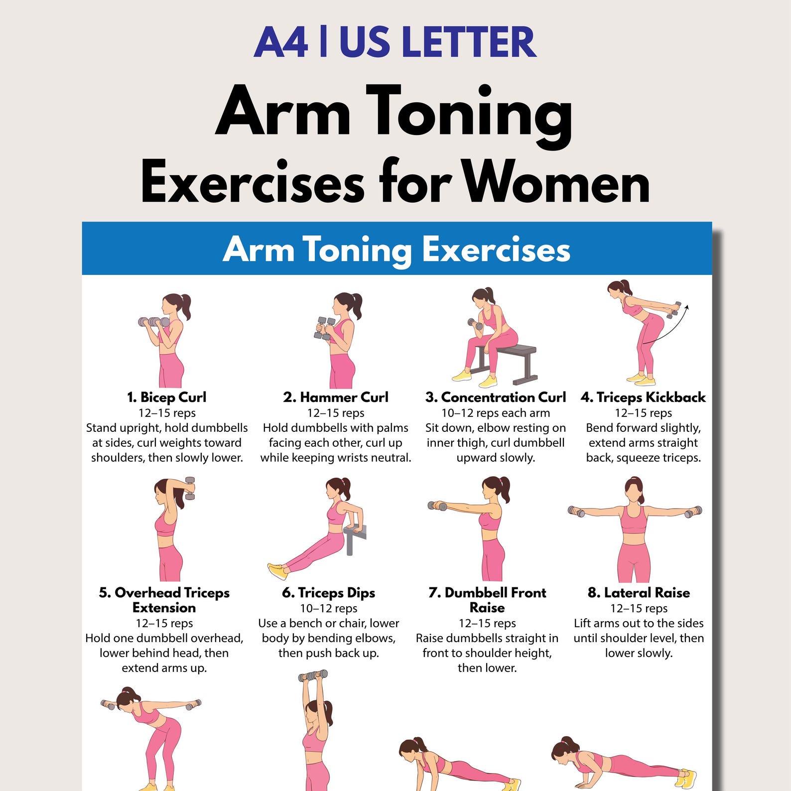 Arm Toning Exercises for Women, Dumbbell Arm Workout Chart PDF, Biceps ...