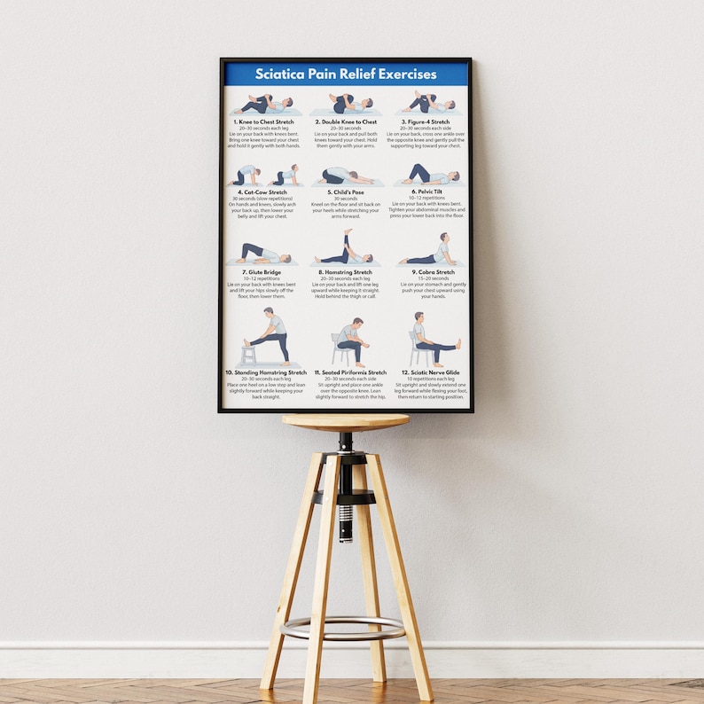 Sciatica Pain Relief Exercises Printable, Lower Back & Nerve Stretch ...