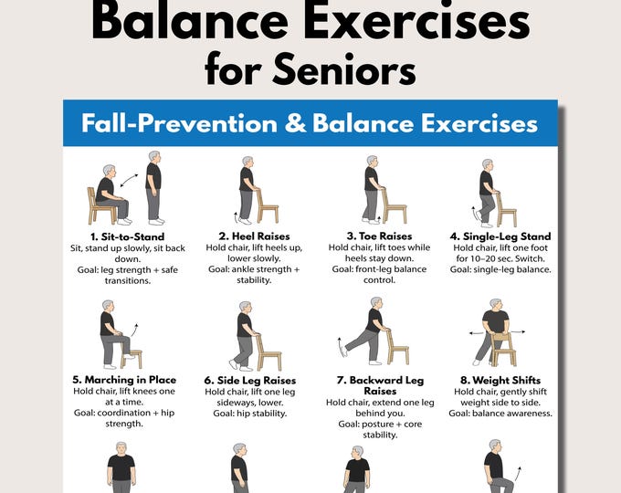 Fall Prevention Balance Exercises for Seniors, Printable Chair Workouts ...
