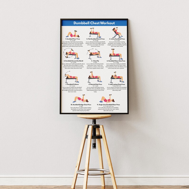 Dumbbell Chest Workout, Dumbbell Exercises Chart (PDF Download) - Etsy UK