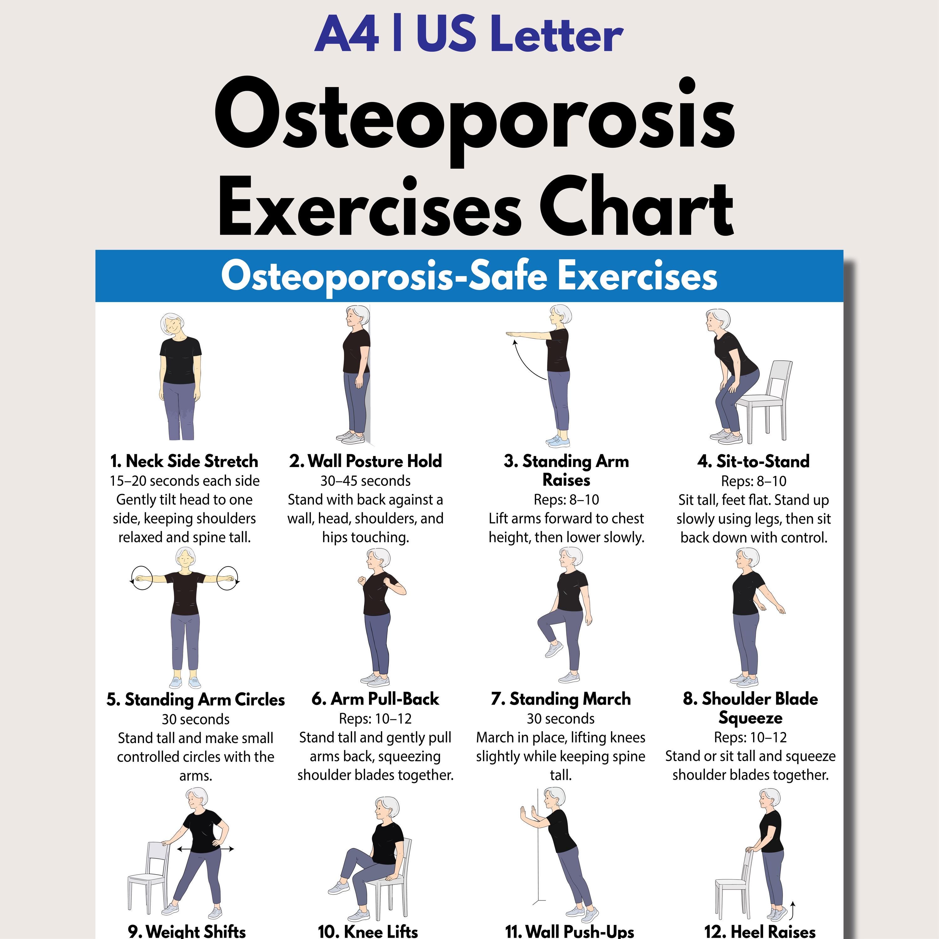 Osteoporosis Exercises PDF for Seniors, Bone Health Workout Printable ...