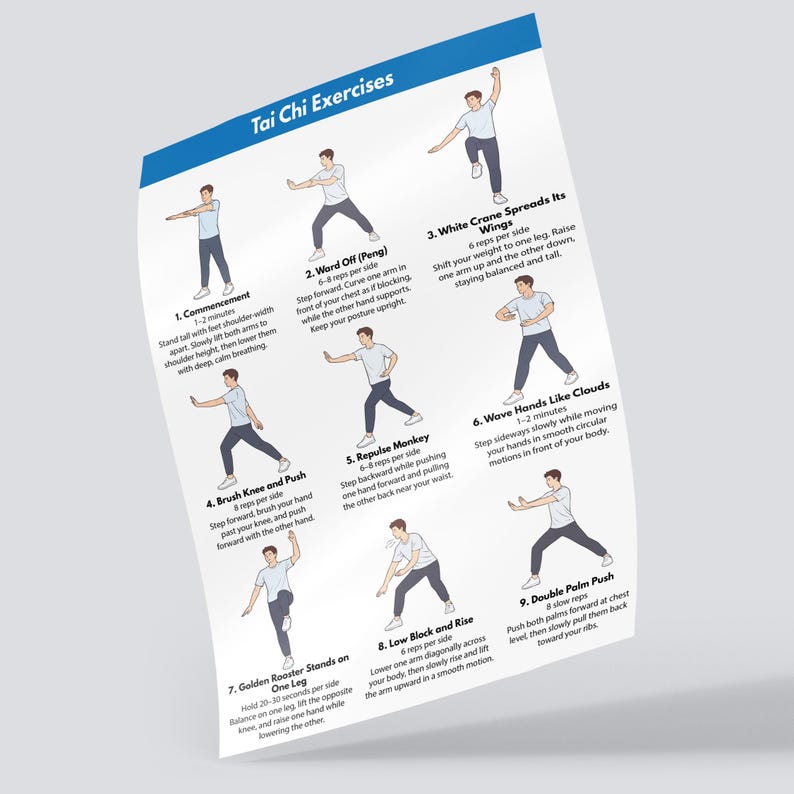 Tai Chi Exercises Chart, Beginner Balance Routine (PDF Download) - Etsy