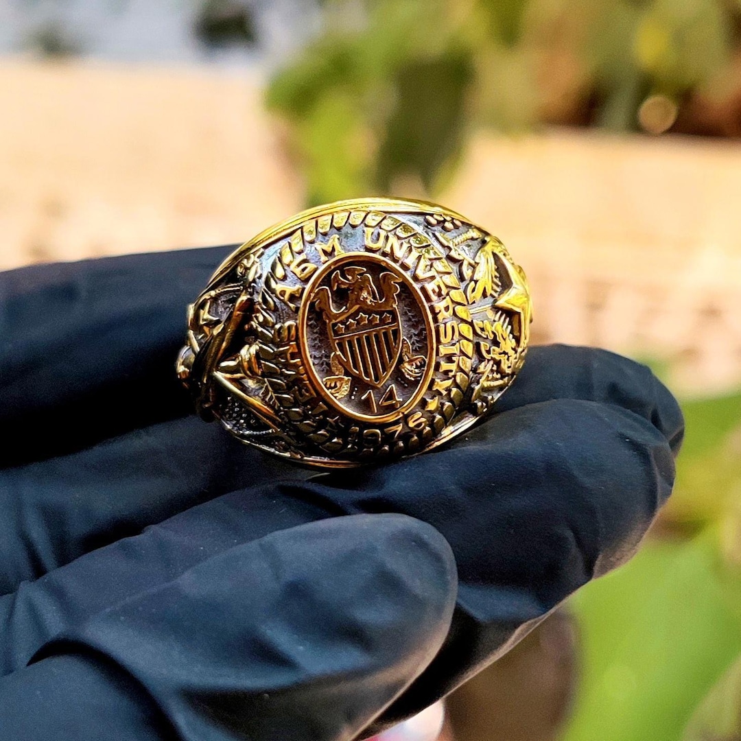 Texas A&M Aggie Ring, 14K Gold Finish, Sterling Silver - Etsy