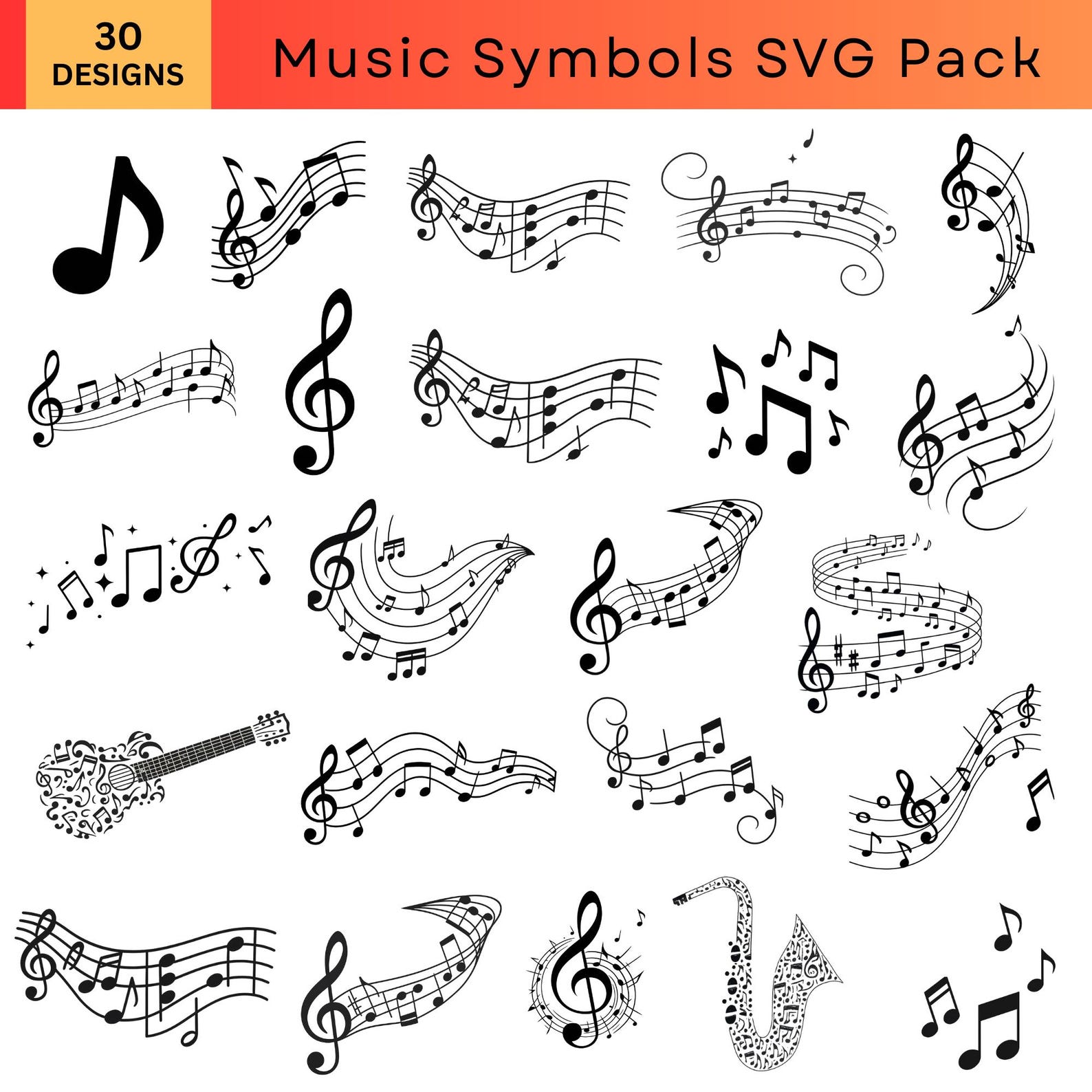 Music Notes SVG Bundle | Treble Clef Clipart (SVG, PNG) - Etsy