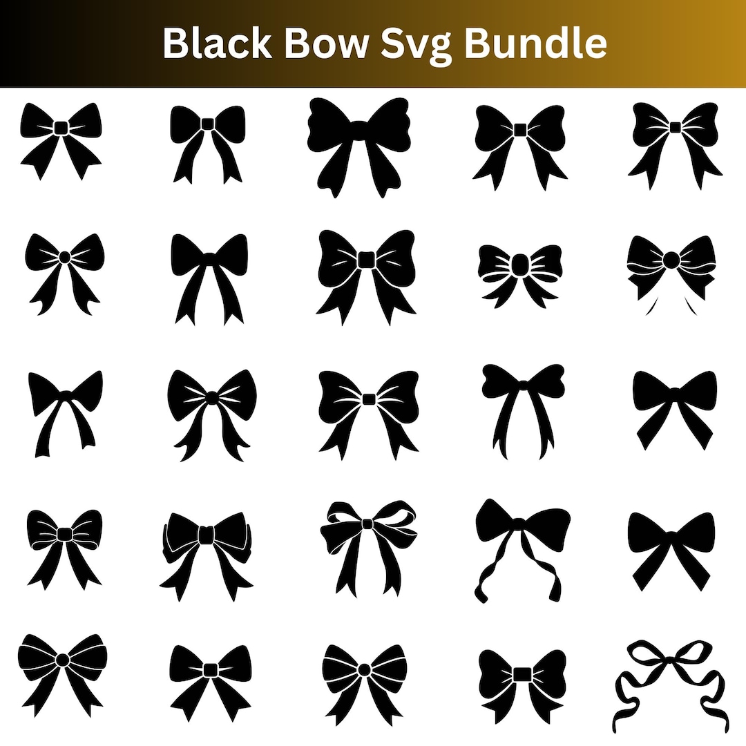 Black Bow SVG Bundle | Boho Ribbon | Coquette Bow SVG PNG | Hair Bow ...