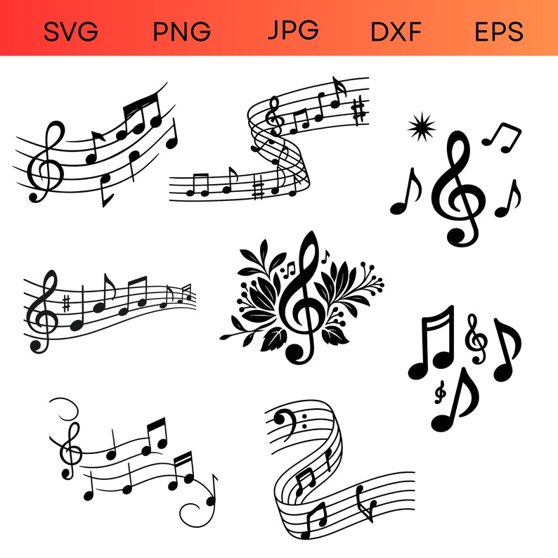 Music Notes SVG Bundle | Treble Clef Clipart (SVG, PNG) - Etsy