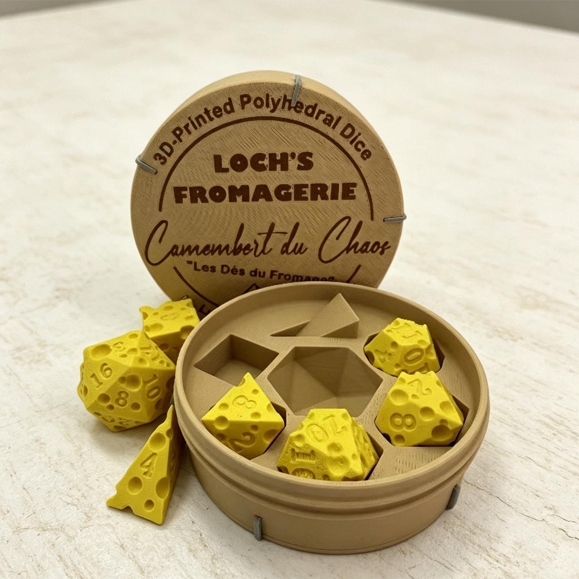 Cheese Dice Set, 3D Printed Polyhedral Dice With Cheese Wheel Box ...