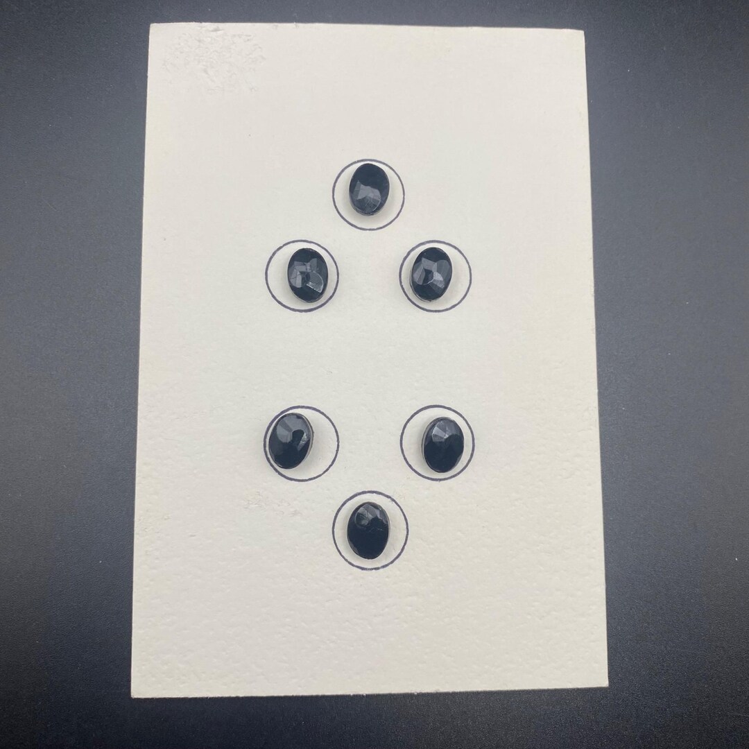 Antique Oval Black Jet Glass Buttons Set 6 Carded Victorian Faceted ...