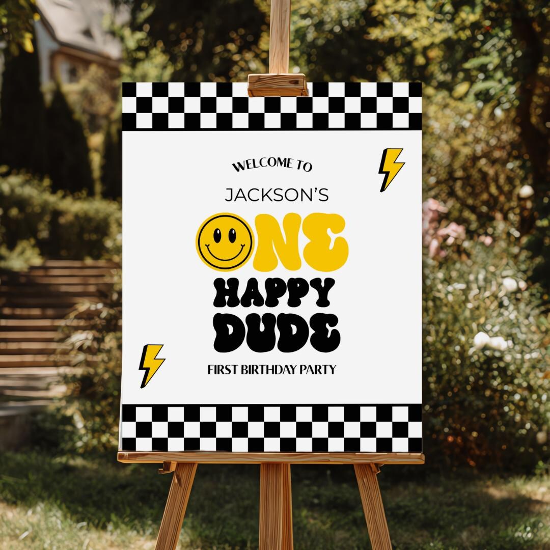 One Happy Dude Welcome Sign Template Smiley Face Party Decor Editable ...