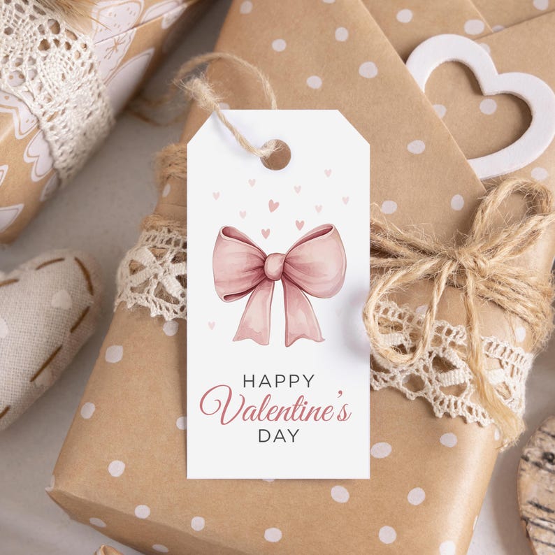 Pink Bow Gift Tag - Printable Party Favor for Her - Elegant Minimalist ...