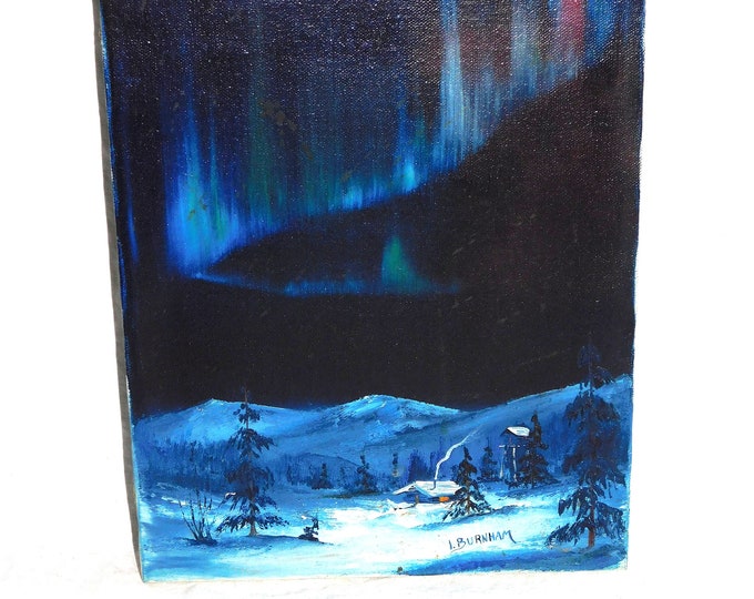 Vintage Irene Burnham Alaska Oil Painting Northern Lights Winter Snow ...