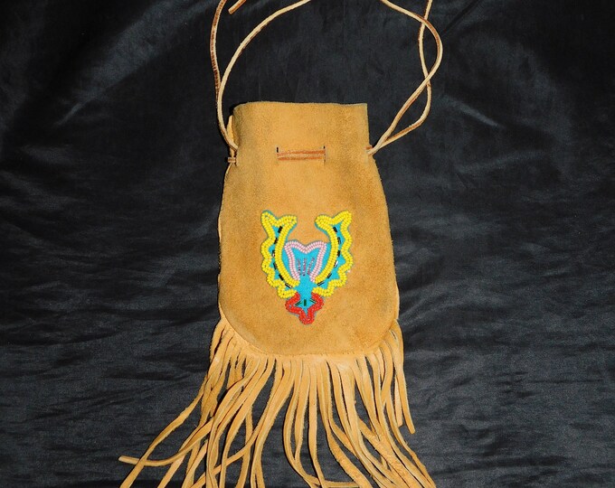 Alaska Athabaskan Indian Beaded Moose Hide Pouch Bag Drawstring Top ...