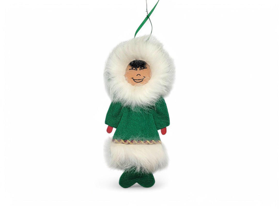 Vintage Alaska Native Eskimo Girl Christmas Ornament Green Felt Real ...