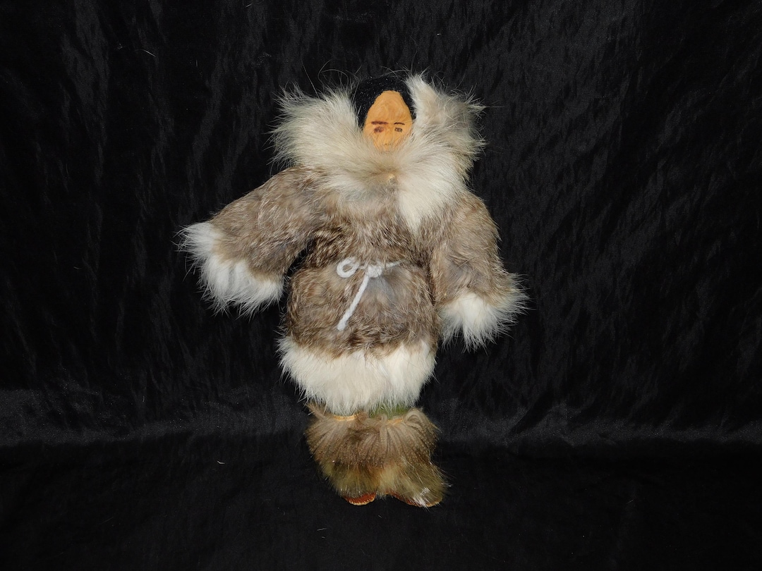 Vintage Alaska Native Eskimo Doll Mother Packing Baby Rabbit Fur Parka ...