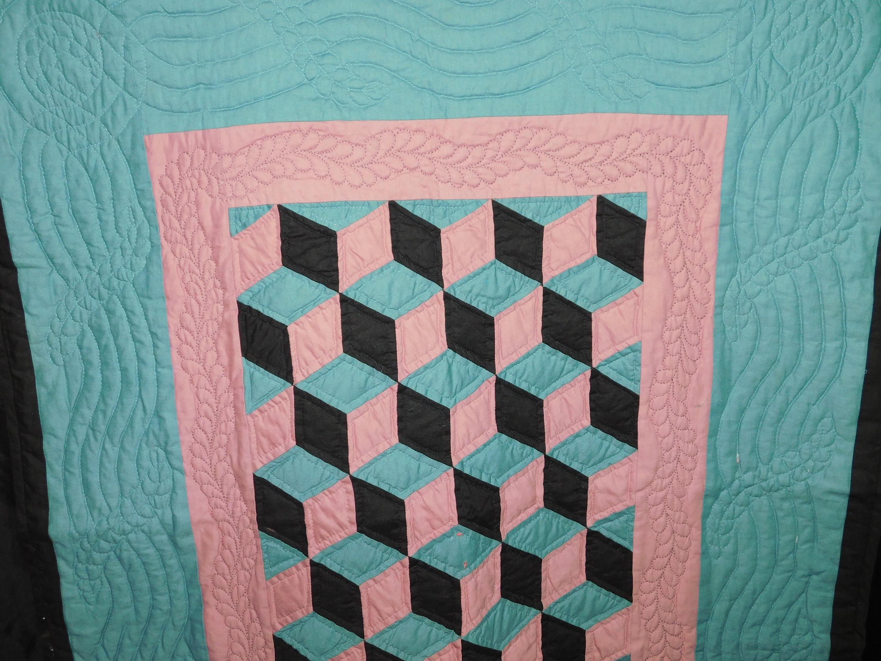 Geometric Block Isometric 3D Pop Art Wall Quilt Blue Pink Black ...
