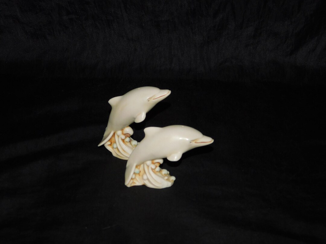 Swimming Jumping Dolphin Figurines Resin Lot Set 2 Cream White Riding ...