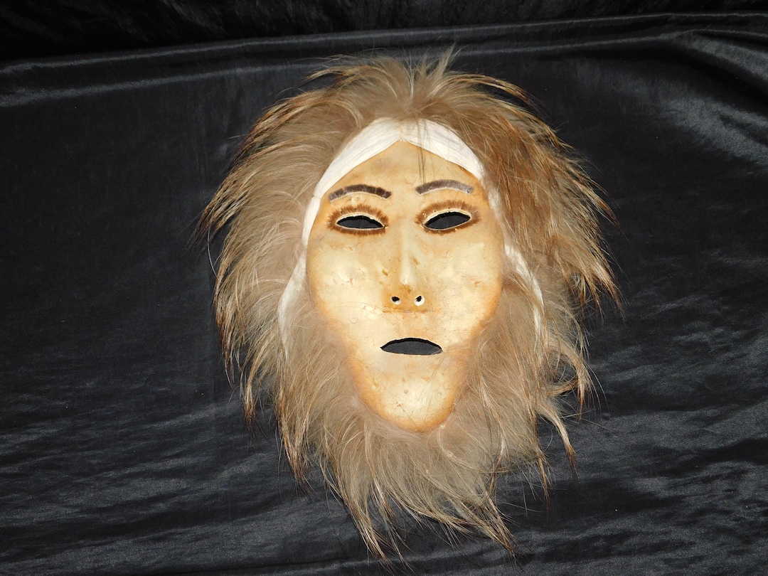 Alaska Native Eskimo Woman Mask Anaktuvuk Caribou Hide Fox Fur Trim ...