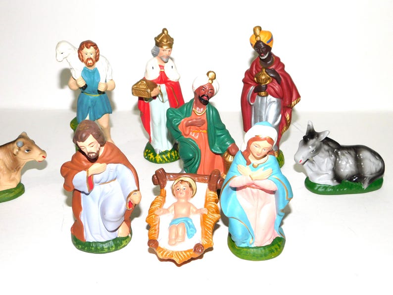 Vintage Christmas Nativity Set 9 Pieces Japan Paper Mache Composite ...