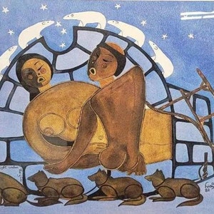 Anna Huong Alaska Art Print Night Under the Igloo 1982 Sled Dogs Polar ...