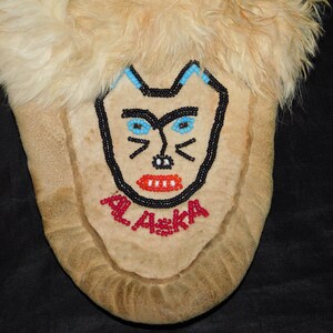 Vintage Alaska Native Made Beaded Bear Child Moccasin Slippers Leather ...