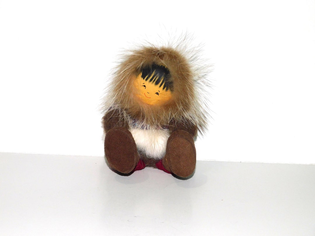 Vintage Alaska Eskimo Girl Plush Doll Sitting Purple Floral Kuspuk Real ...