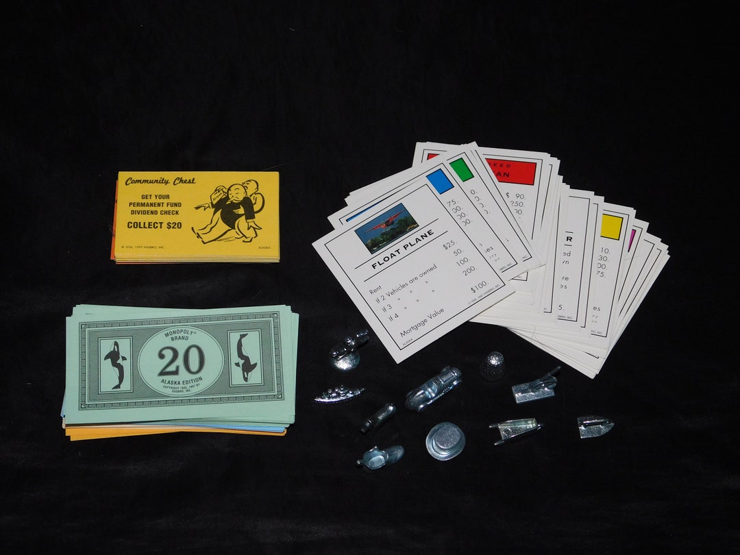 Alaska Monopoly Game Parts Pieces Tokens Cards Money Killer Whale ...