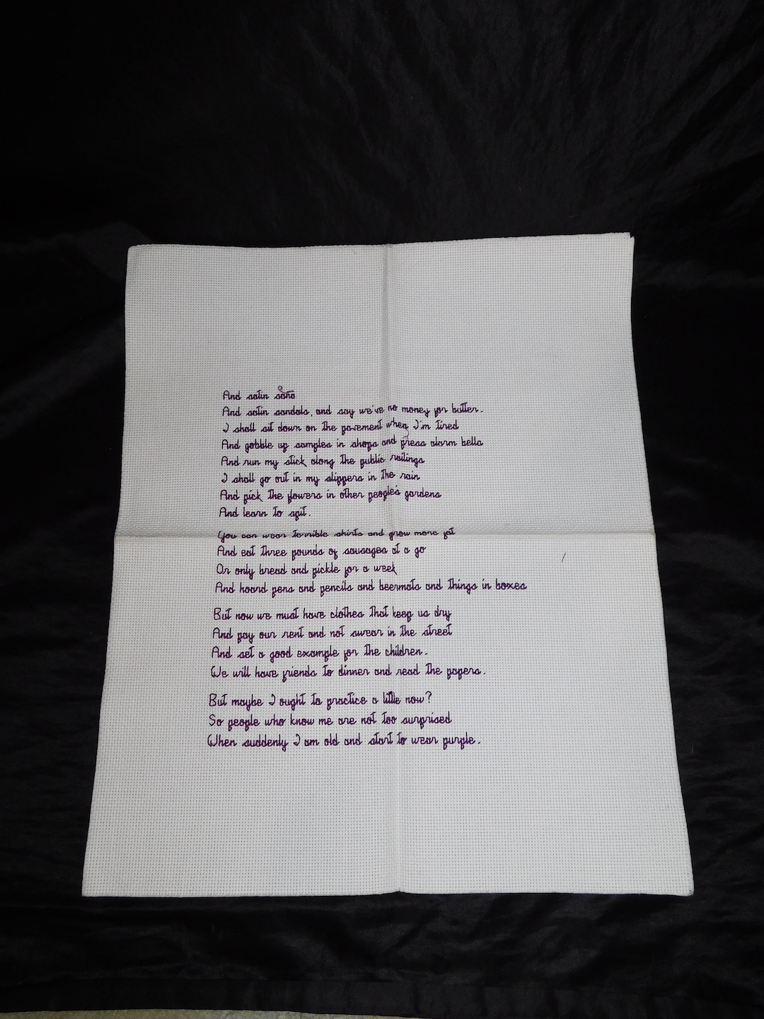 I Shall Wear Purple Poem Embroidered on Aida Textile Fabric Art Poetry ...