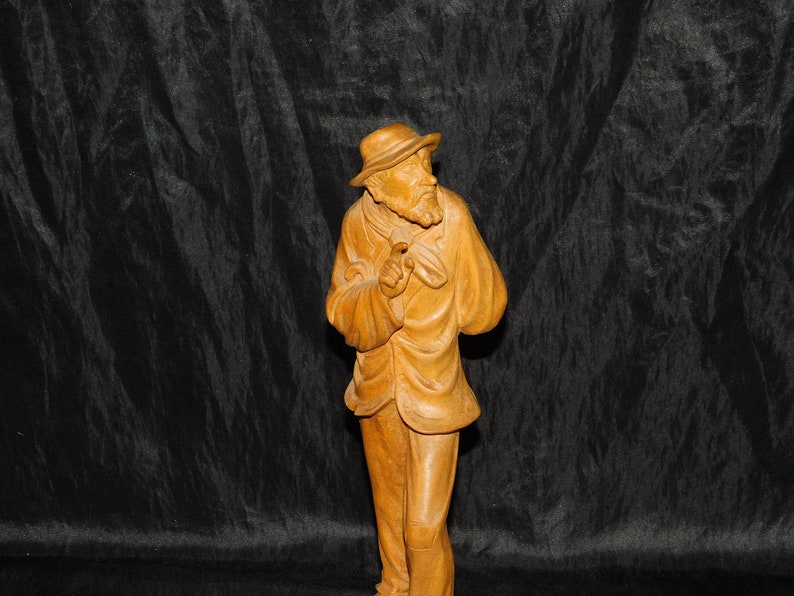 Vtg Wood Carving Man Pointing Finger Standing Hand Behind Back Hat ...