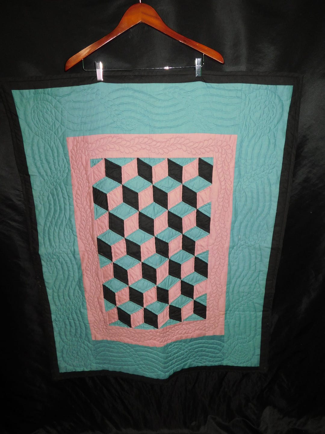 Geometric Block Isometric 3D Pop Art Wall Quilt Blue Pink Black ...