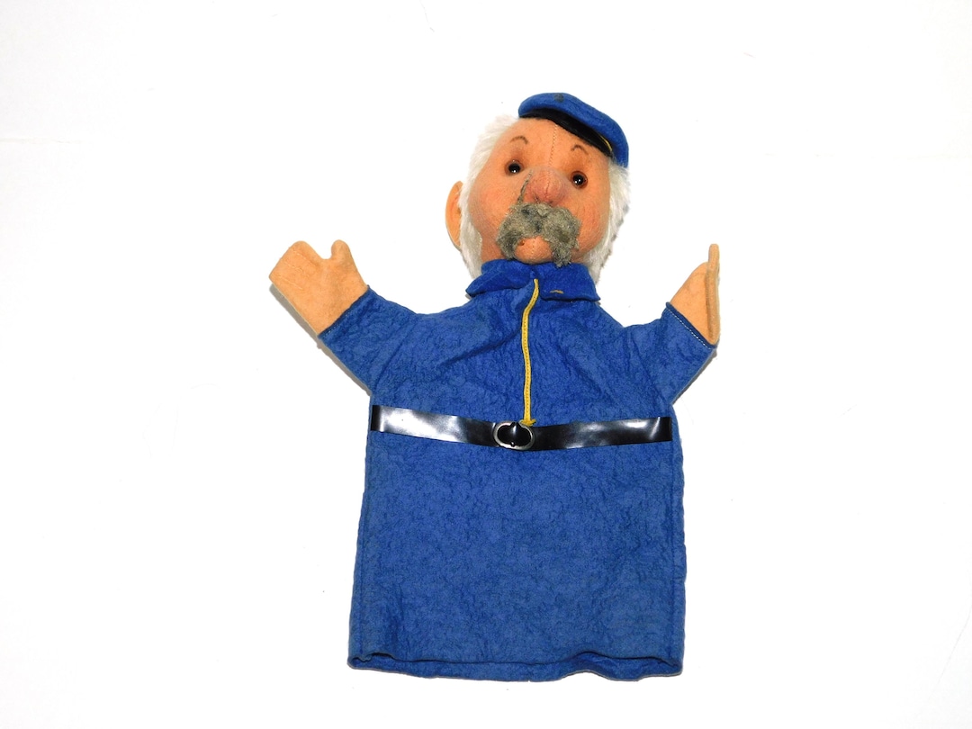 Vintage German Policeman Hand Puppet Blue Felt Cap Gray Hair Mustache ...