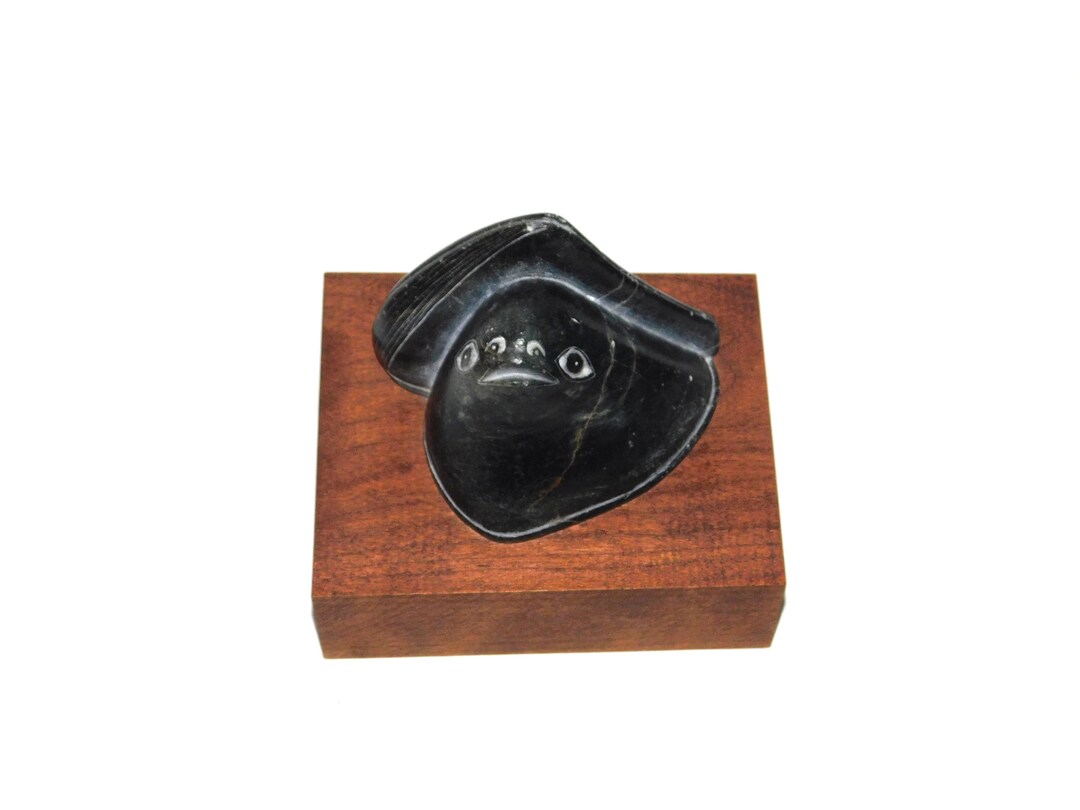 Vintage Inuit Fish Beluga Whale Soapstone Carving Fin Back on Wood Hand ...