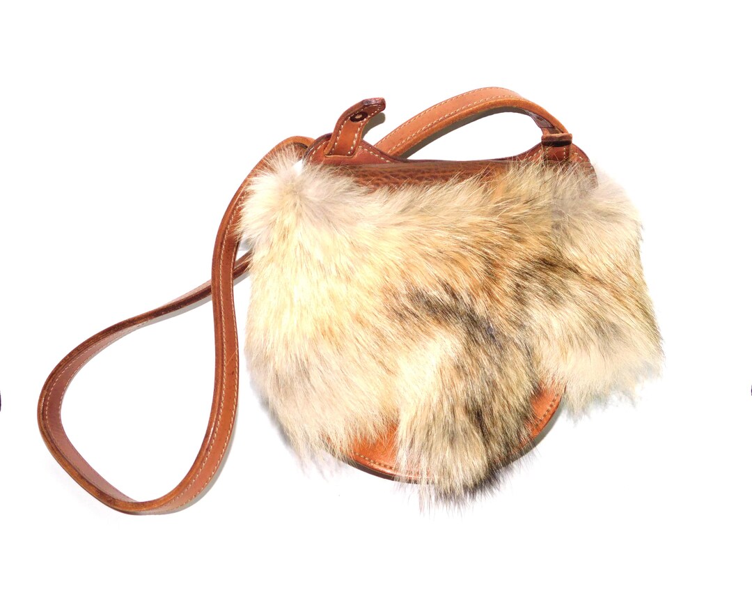 Vintage Brown Leather and Fox Fur Purse Shoulder Bag Needs TLC - Etsy