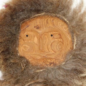 Vintage Alaska Inuit Wood Carving Goofy Face Mask Icelandic Sheep Fur ...