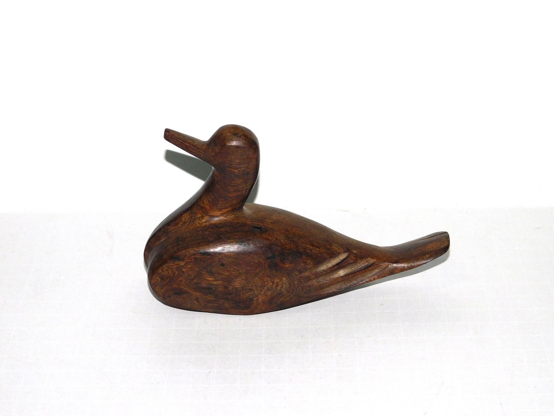 Vintage Rocking Duck Wood Carving MCM Sleek Lines Goose Carved Bird ...