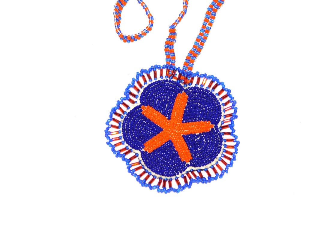 Forget Me Not Flower Beaded Necklace Alaska Native Made Purple Orange ...