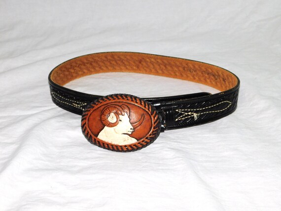 Vintage Alaska Dall Sheep Leather Belt Buckle Handcra… - Gem