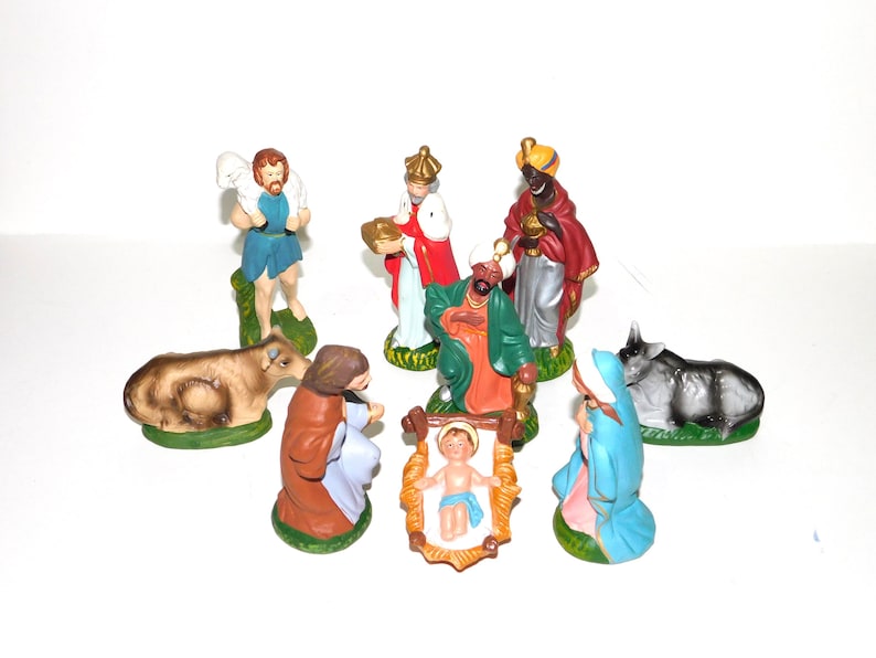 Vintage Christmas Nativity Set 9 Pieces Japan Paper Mache Composite ...
