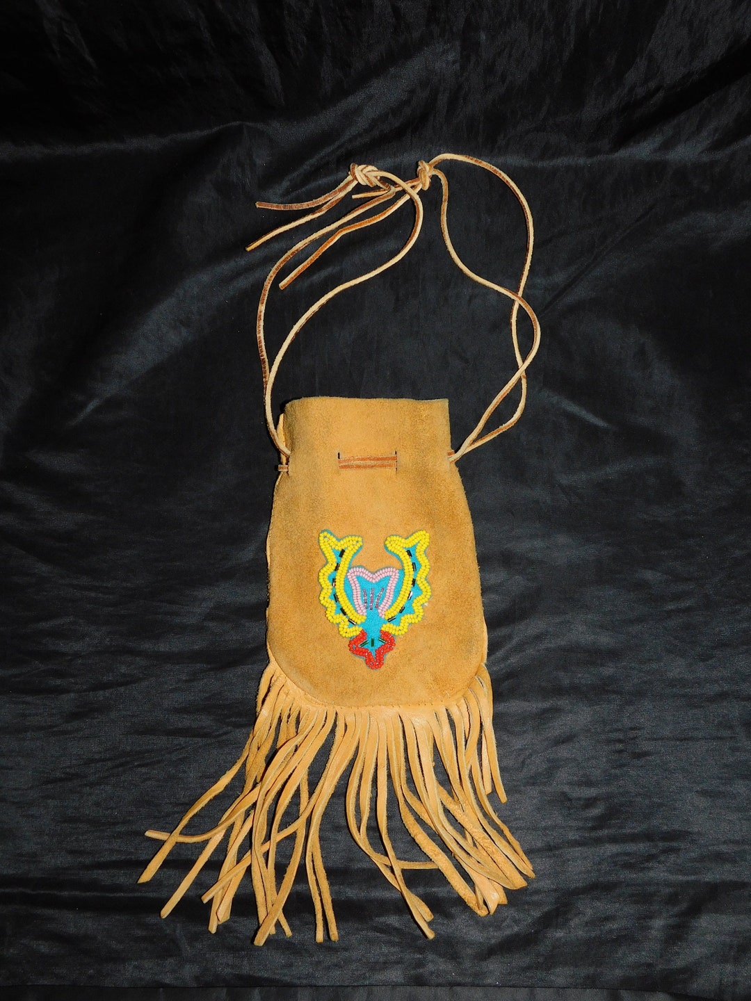 Alaska Athabaskan Indian Beaded Moose Hide Pouch Bag Drawstring Top ...
