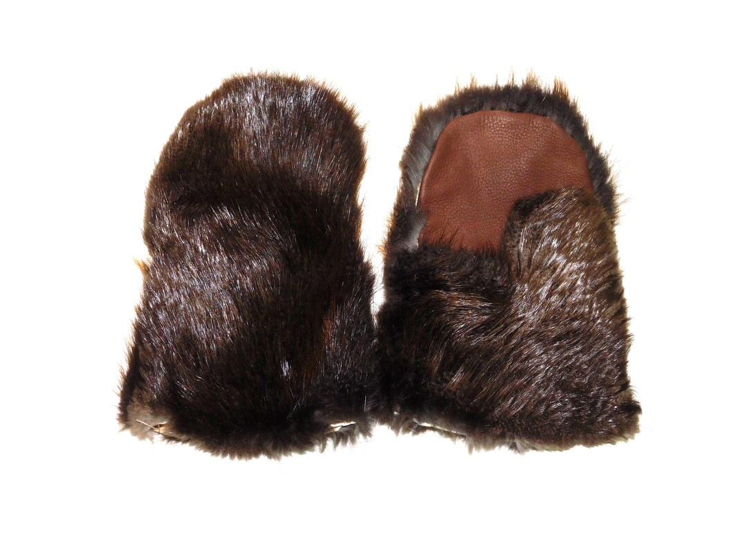 Unfinished Alaska Beaver Fur Mittens Womens XS or Kids L Leather Palms ...