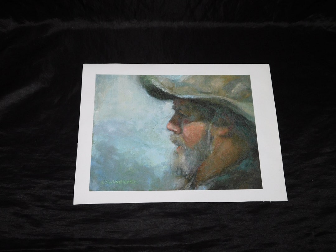 Crawford Bearded Alaskan Man Profile Art Print on Canvas Wearing Hat ...