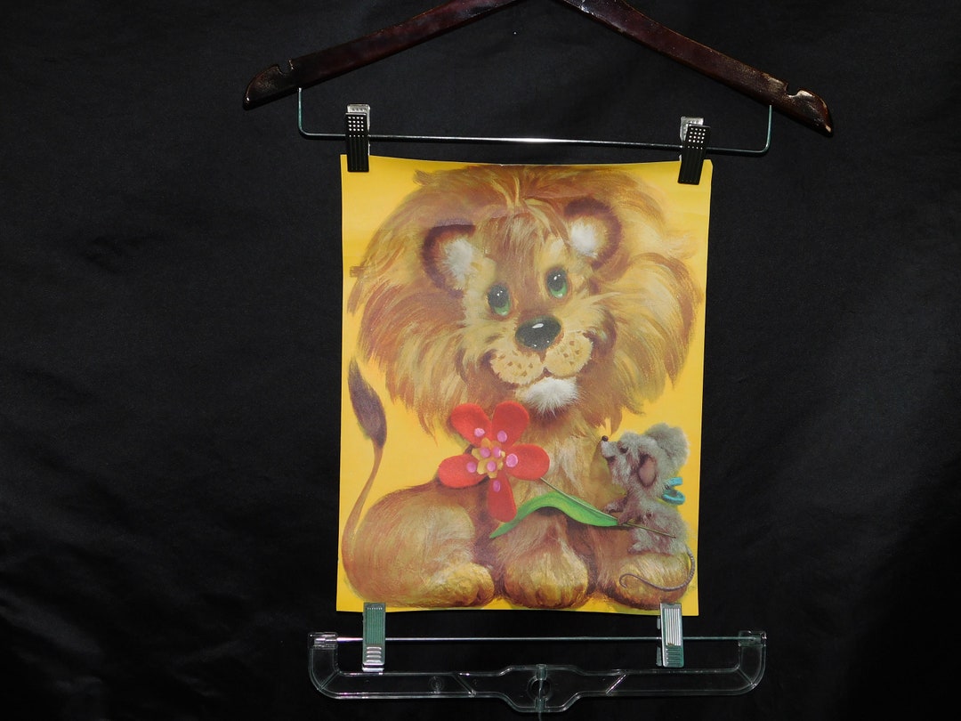 Vtg 60s Lion Mouse Flower Poster Picture Child's Room - Etsy