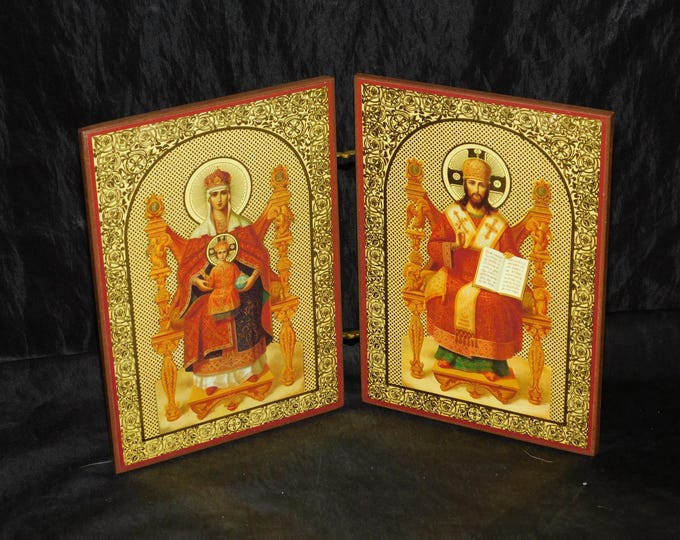 Russian Orthodox Christian Icon Christ Enthroned Virgin Mary Folding ...