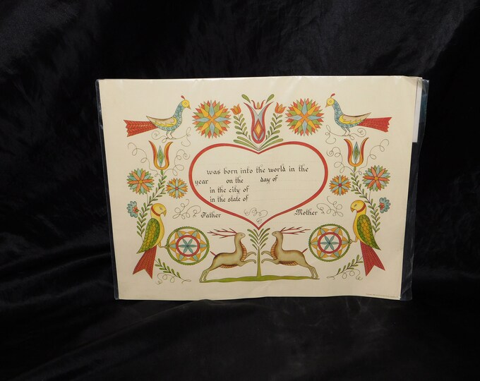 Pennsylvania Dutch Birth Certificate Vintage Watercolor Reproduction ...