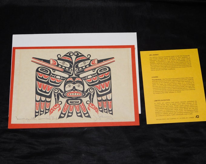 Jim Johnny Kwaguilth Cannibal Bird 1979 Salish Thunderbird Art Card ...